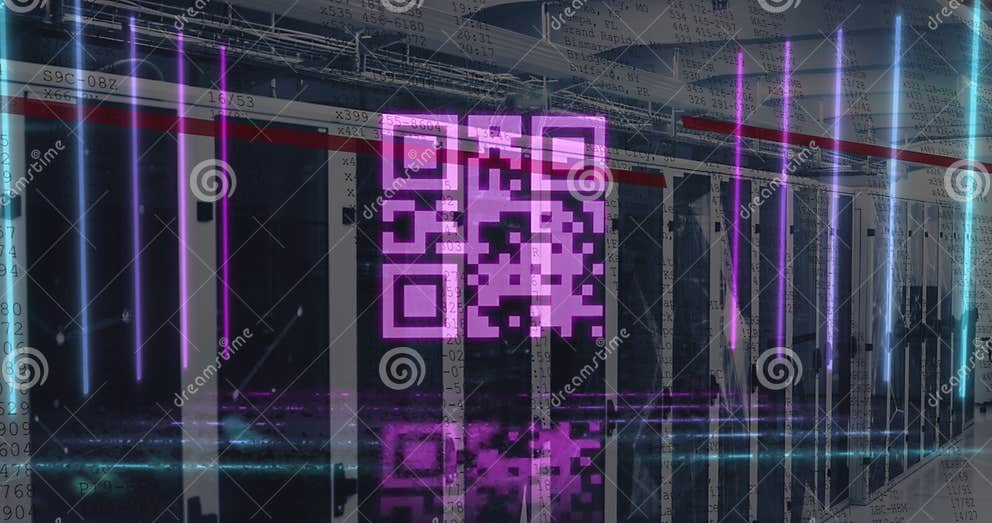 Digital Composite of Pink Glowing Qr Code with Multicolored Lines ...