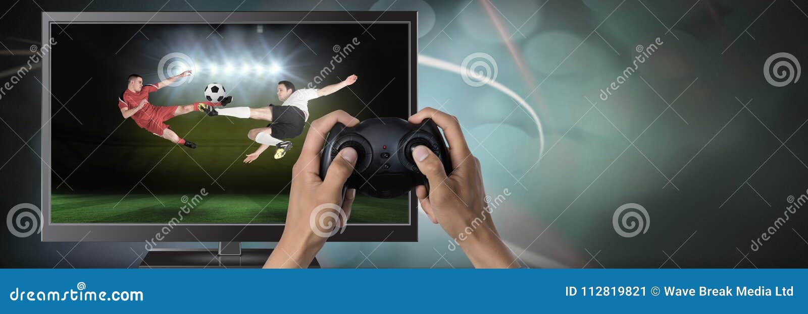 Playing Soccer Computer Game with Controller in Hands Stock Image ...