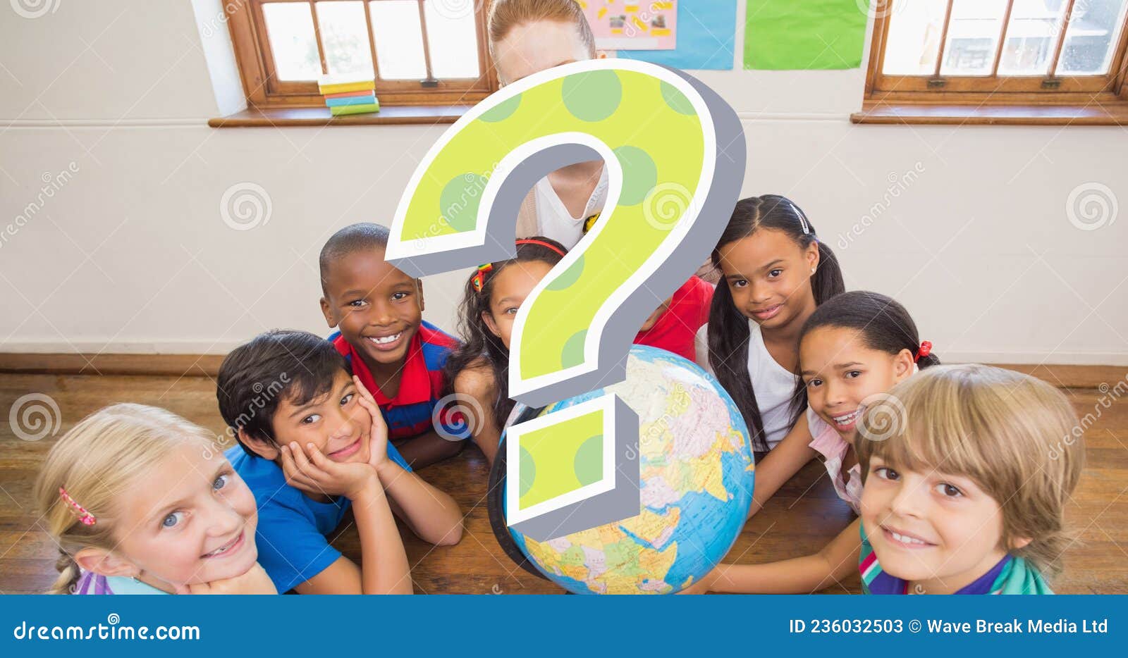 Digital Composite of Question Mark Over Smiling Teacher and Students ...