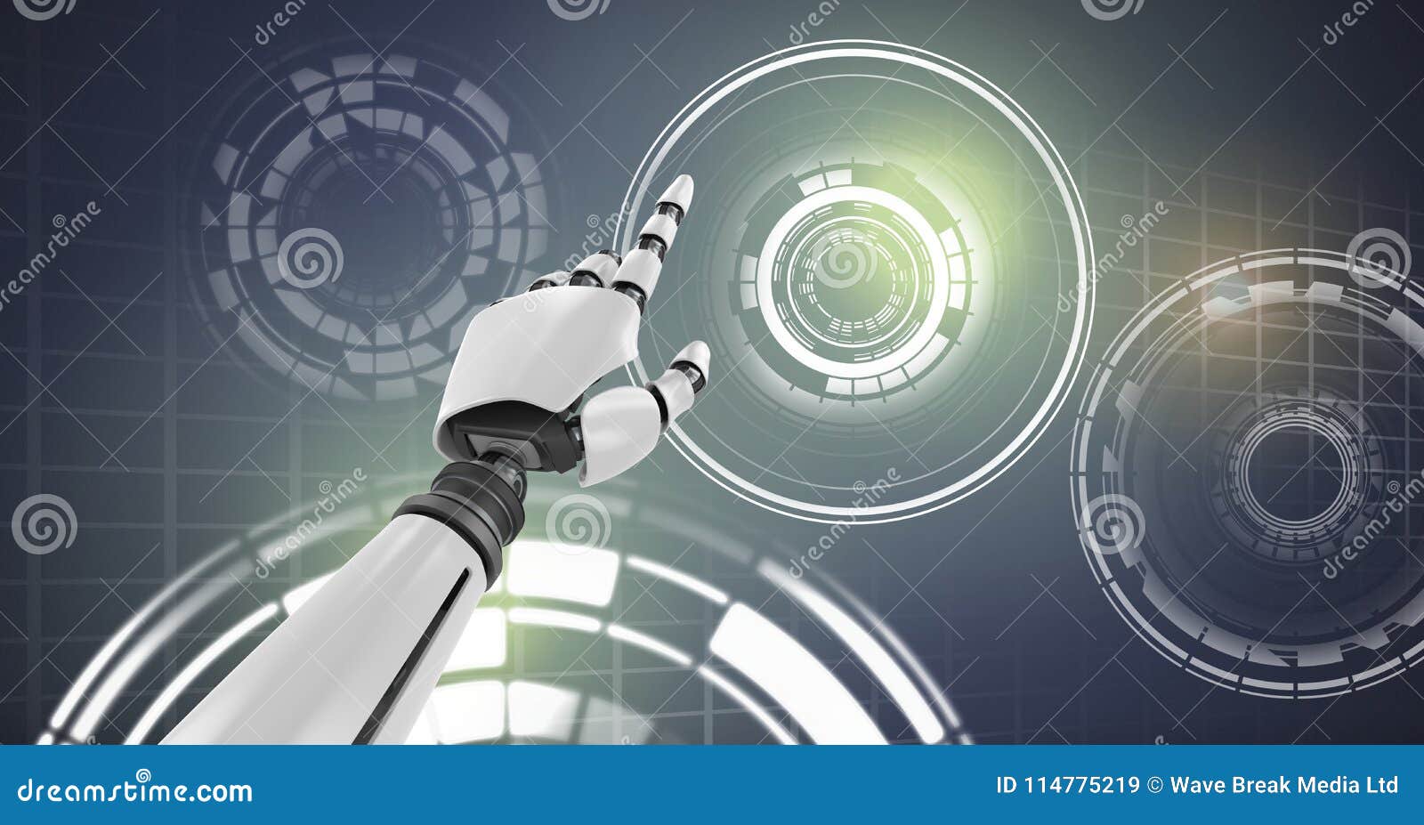 Robotic Android Hand Pointing and Glowing Circle Technology Interface ...