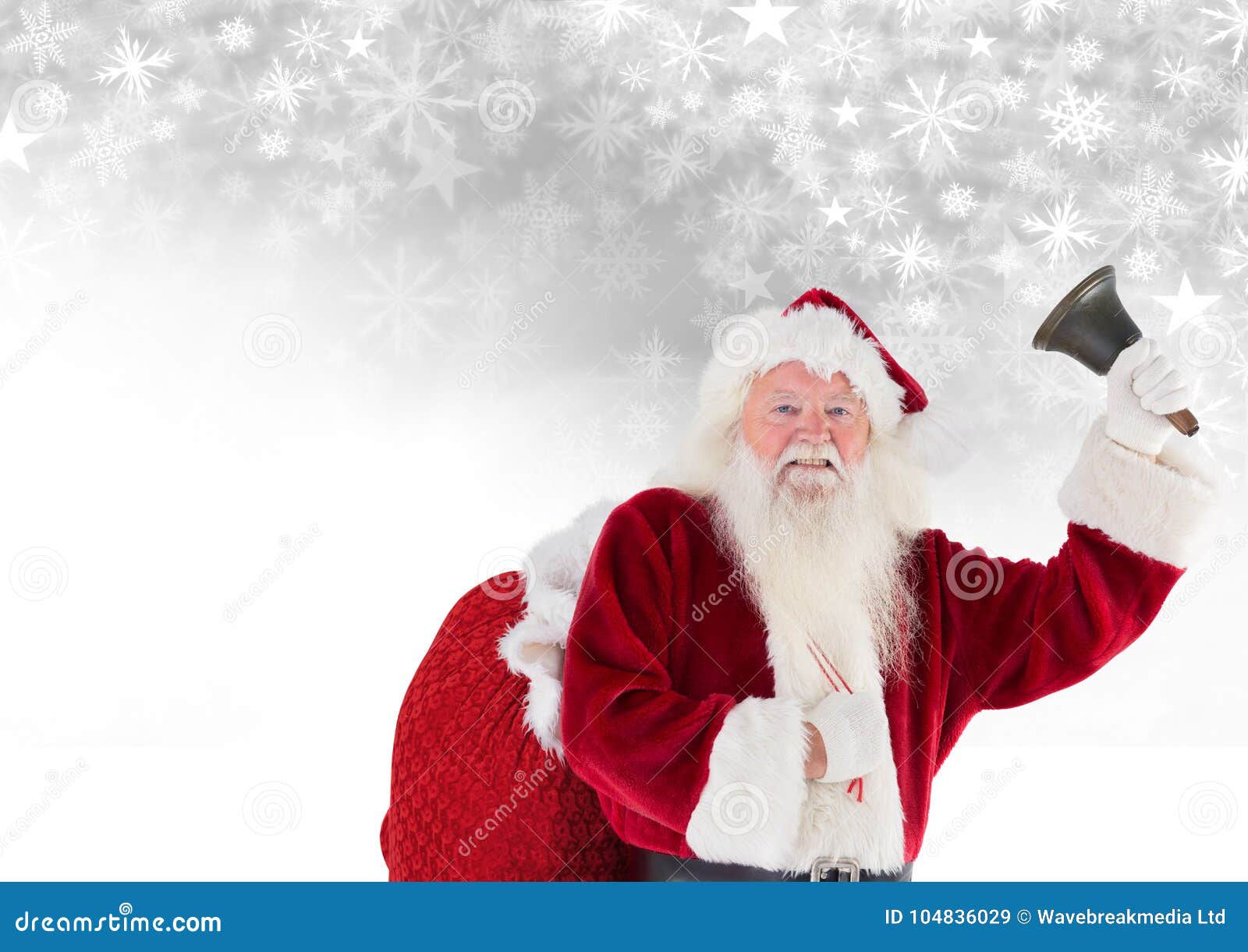 Santa Ringing Bell with Sack and Snowflake Christmas Pattern and Blank ...