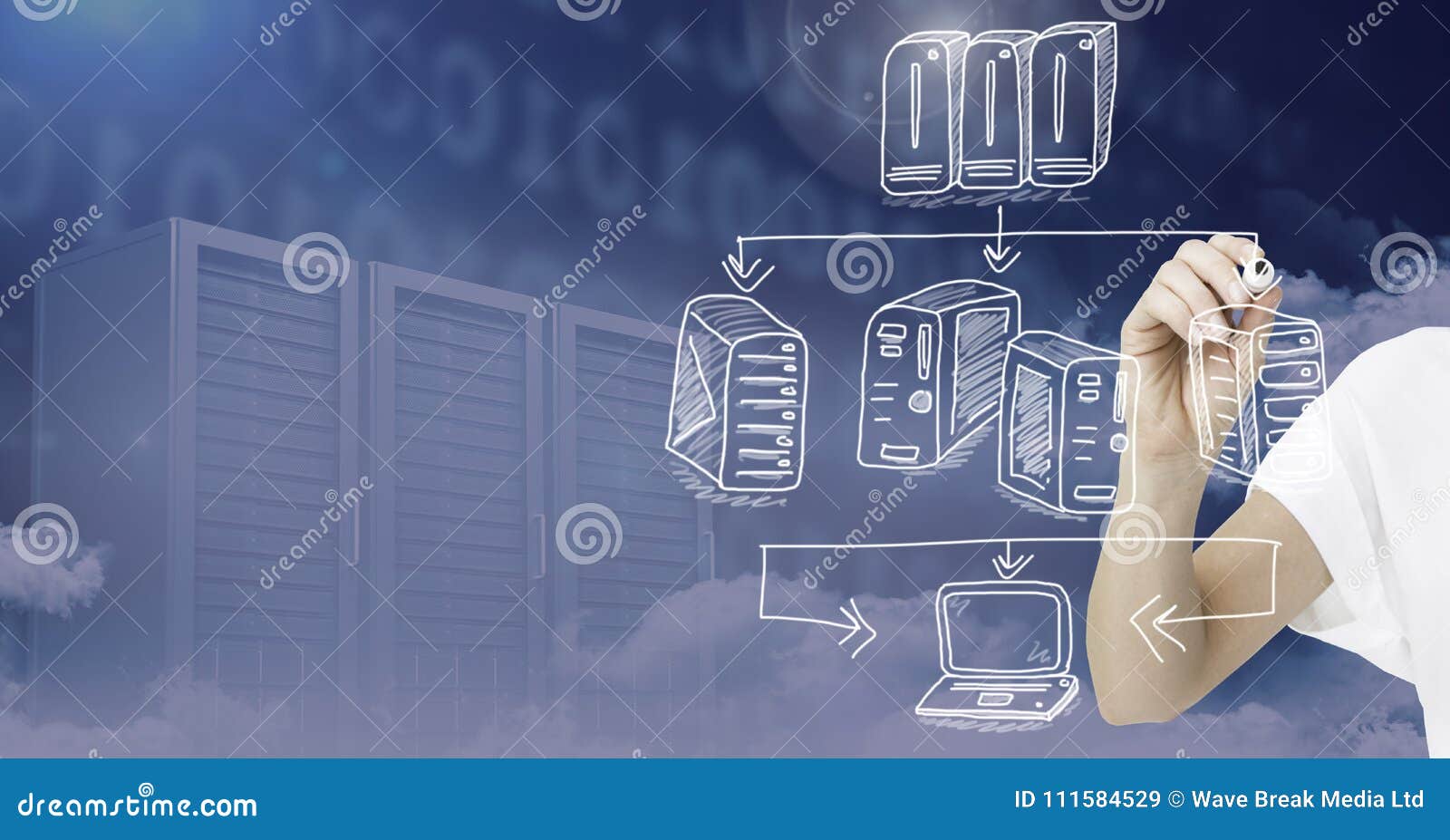 Servers Network Doodle Being Drawn by Hand Stock Image - Image of ...