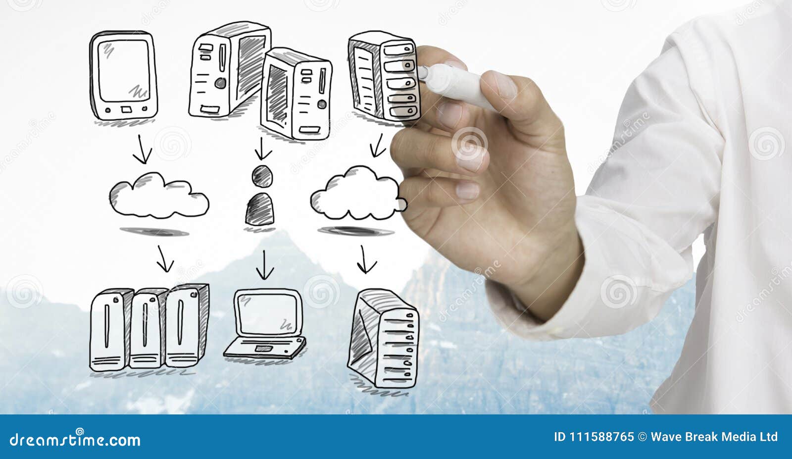 Servers Network Doodle Being Drawn by Hand Stock Image - Image of blue ...