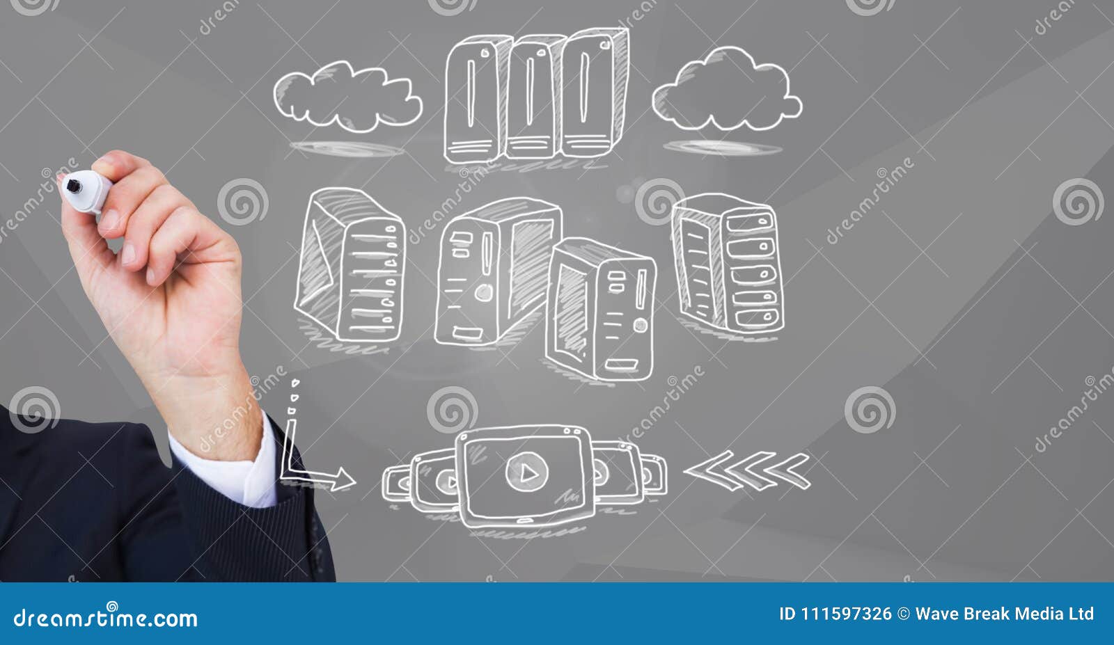 Servers Network Doodle Being Drawn by Hand Stock Photo - Image of ...