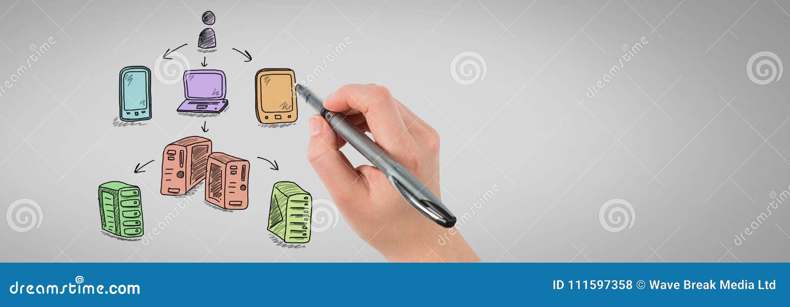 Servers Network Doodle Being Drawn by Hand Stock Photo - Image of hand ...