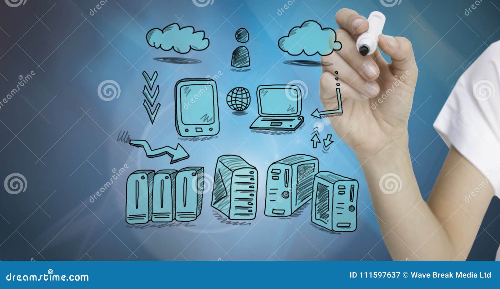Servers Network Doodle Being Drawn by Hand Stock Image - Image of ...