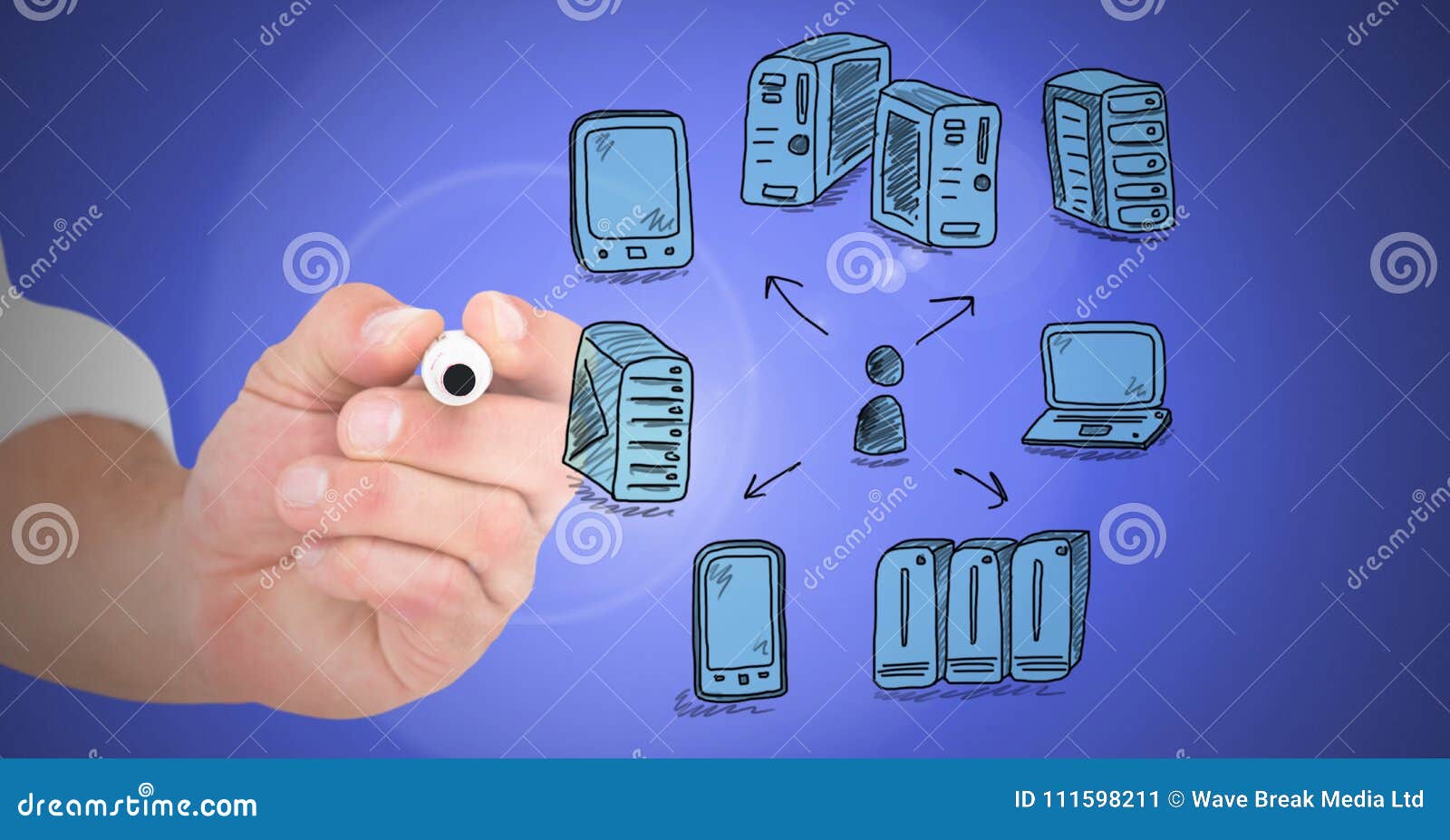 Servers Network Doodle Being Drawn by Hand Stock Image - Image of ...