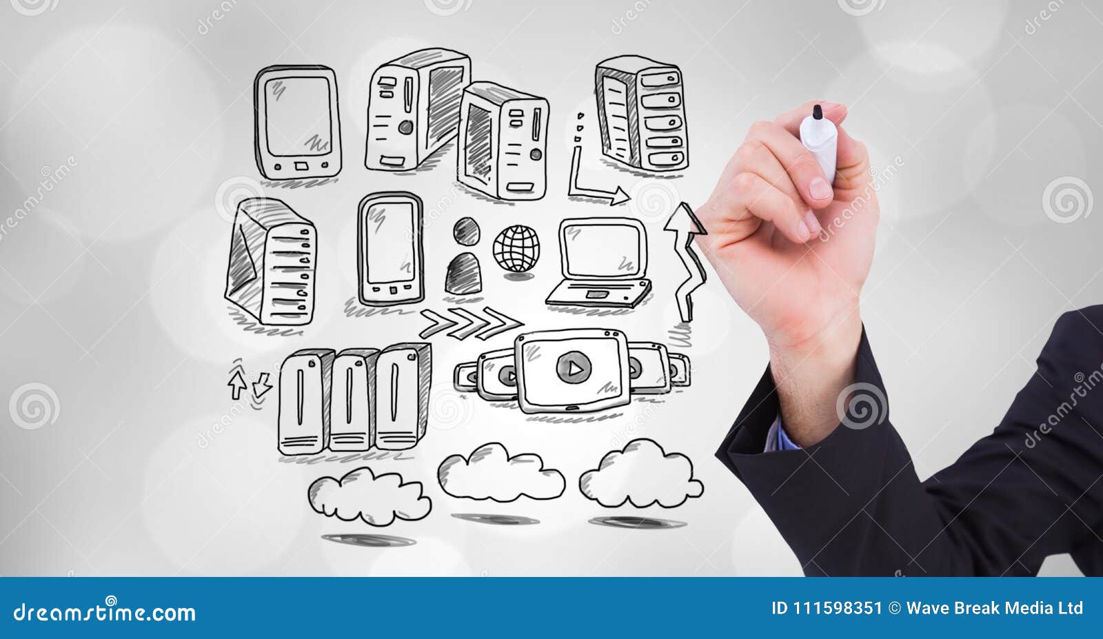 Servers Network Doodle Being Drawn by Hand Stock Image - Image of hand ...