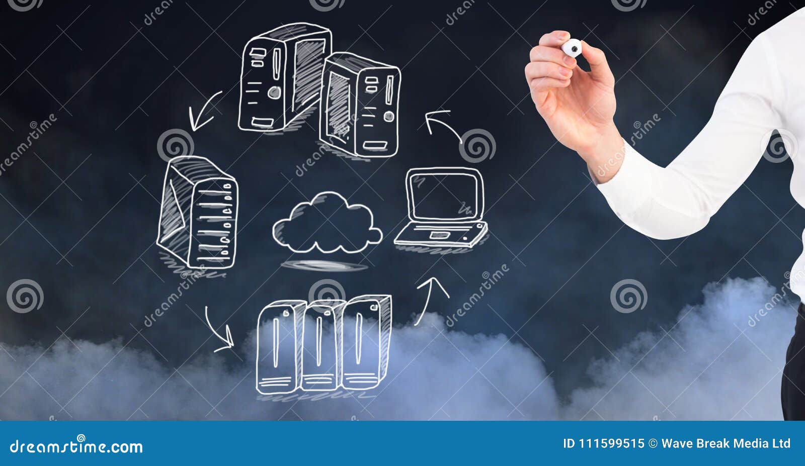 Servers Network Doodle Being Drawn by Hand Stock Image - Image of ...
