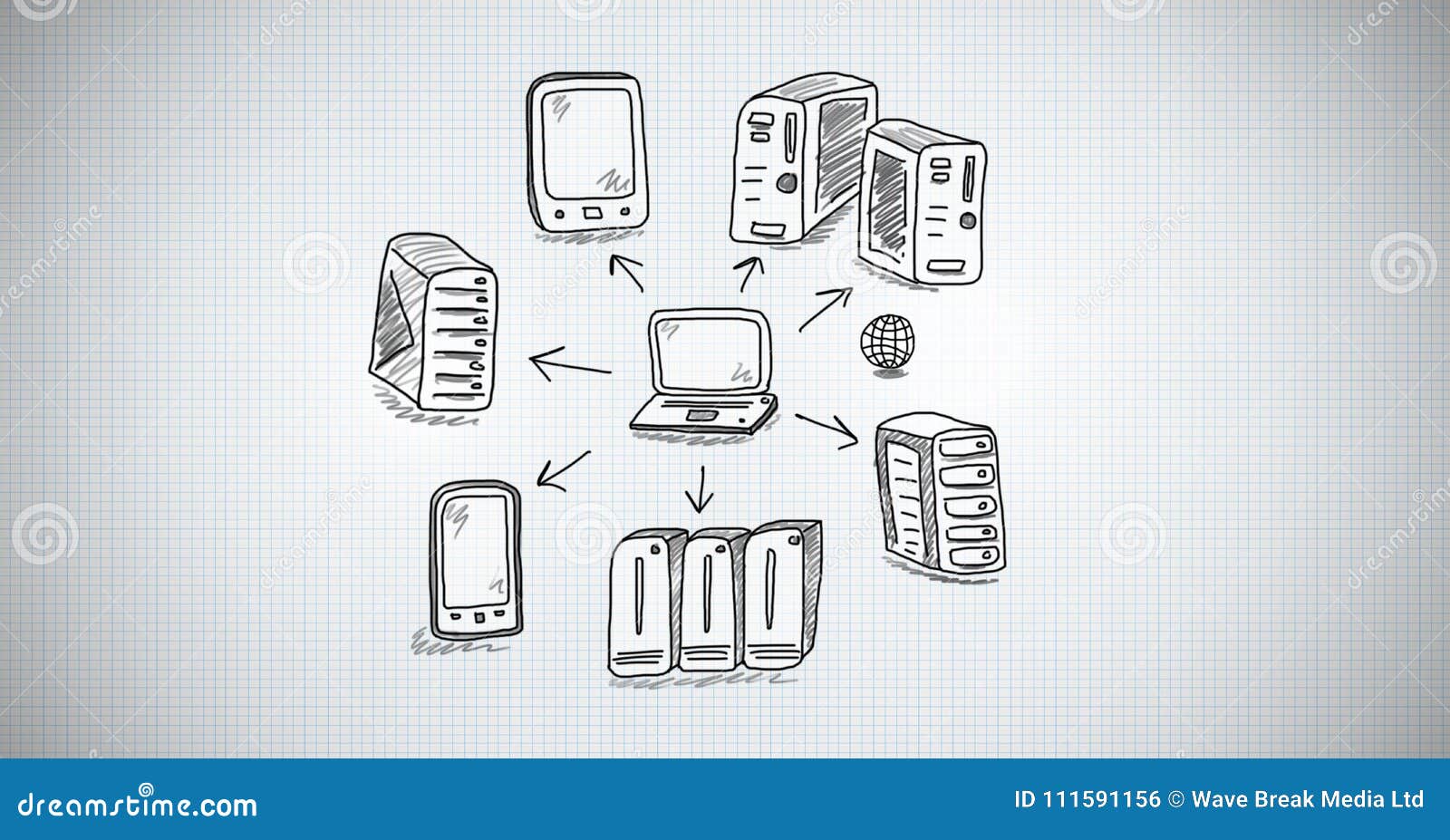 Servers Network Drawing Doodles Stock Illustration - Illustration of ...