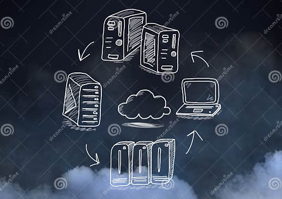 Servers Network Drawing Doodles Stock Illustration - Illustration of ...