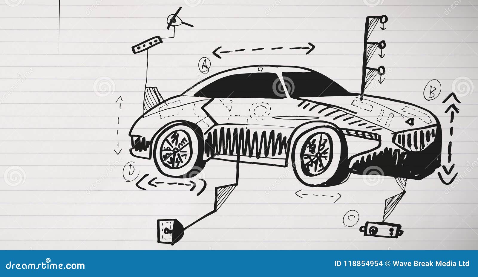 Sketch of car hand drawing stock photo. Image of research - 118854954