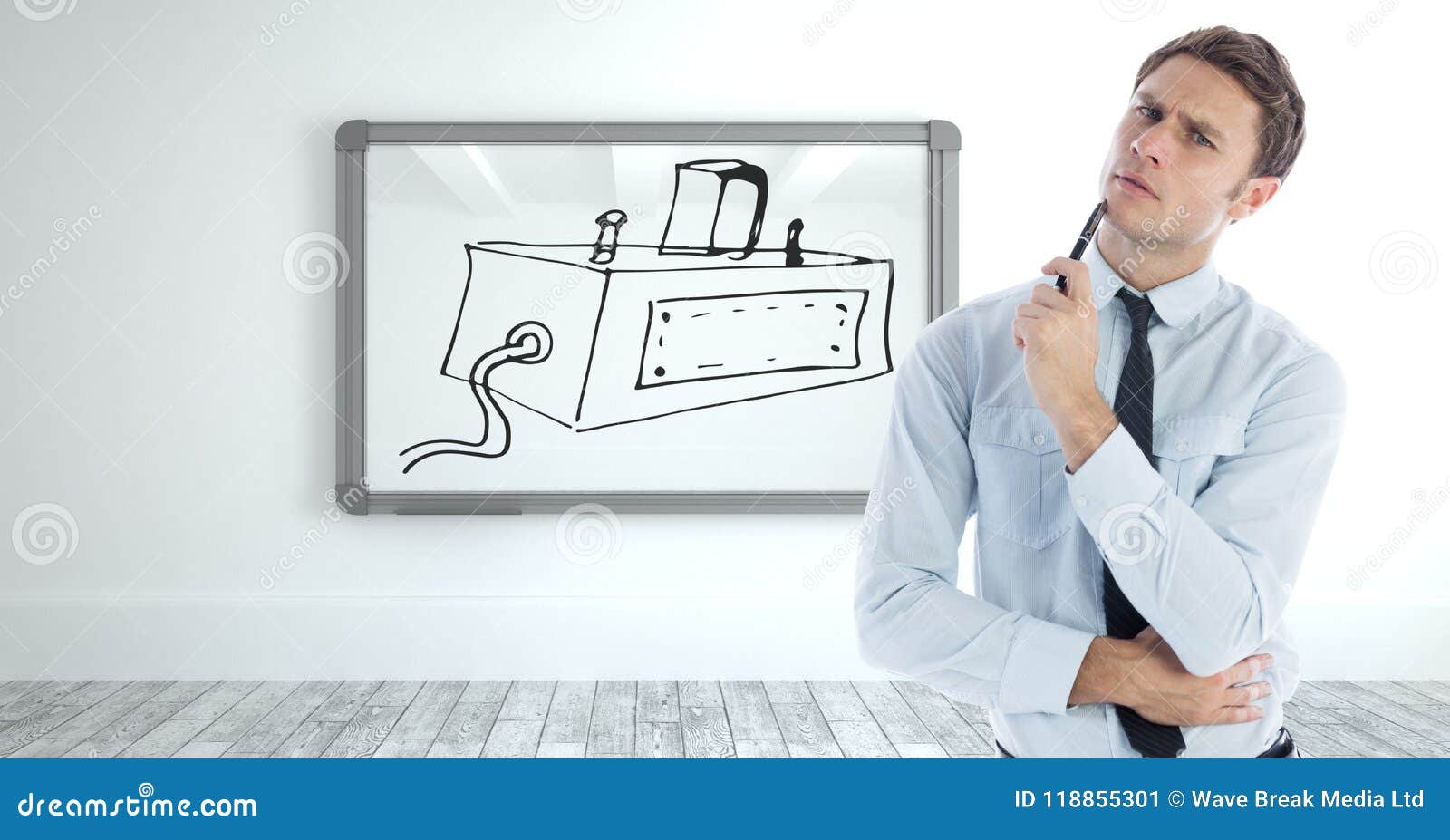 Sketch of Machine and Man Thinking Stock Image - Image of engineering ...