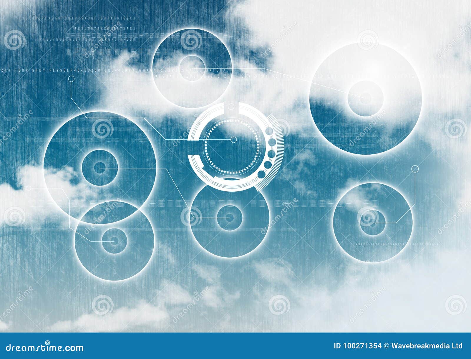Sky Clouds with Graphics of Interface Circles Stock Illustration ...