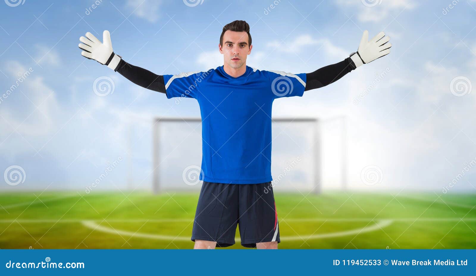 Soccer goalkeeper in goal stock image. Image of hands - 119452533