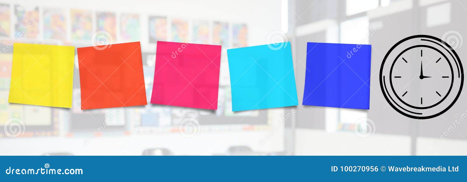 Sticky notes with clock stock photo. Image of blank - 100270956