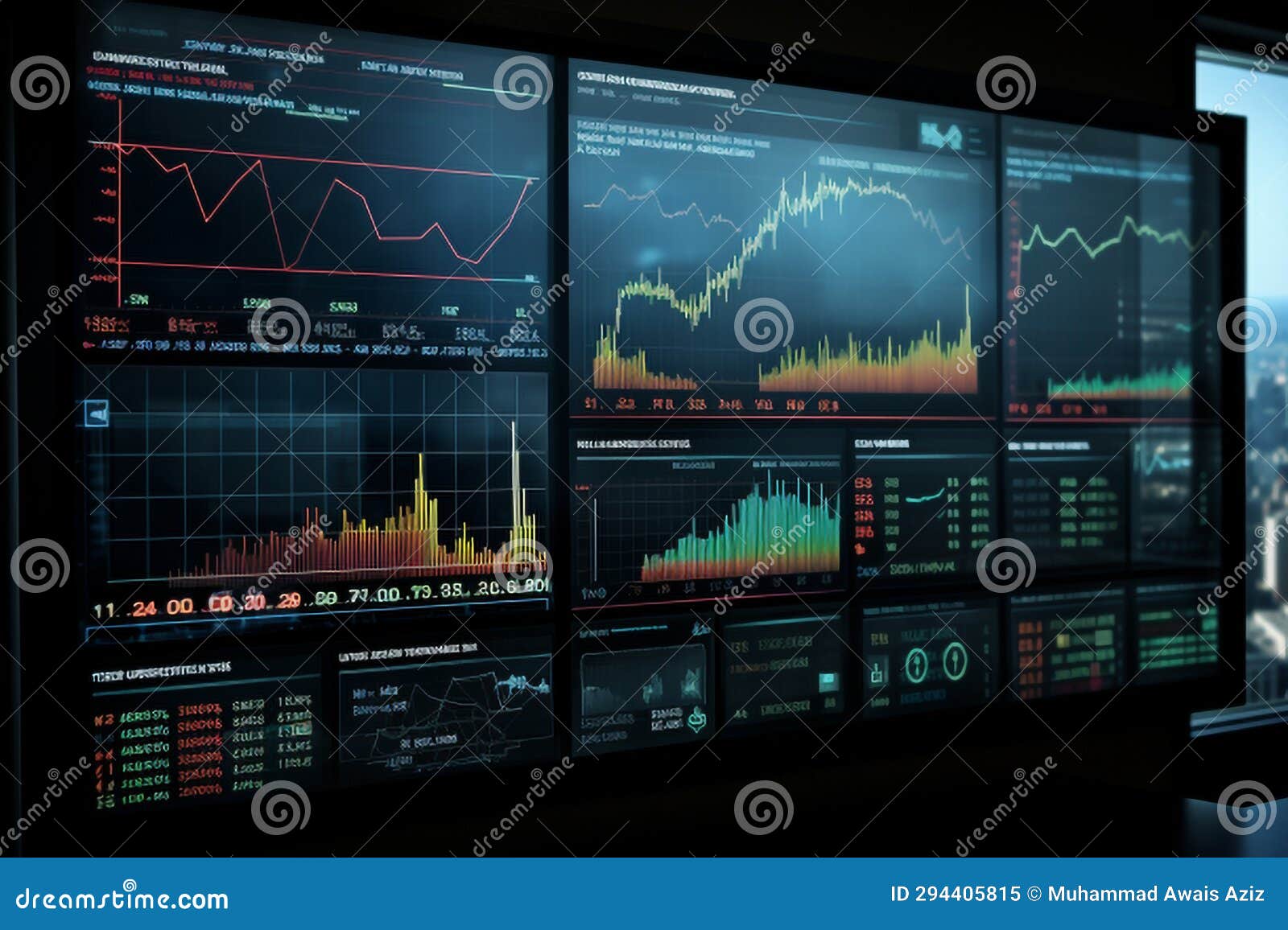 Digital Composite of Stock Market Data with Graphs and Charts on ...