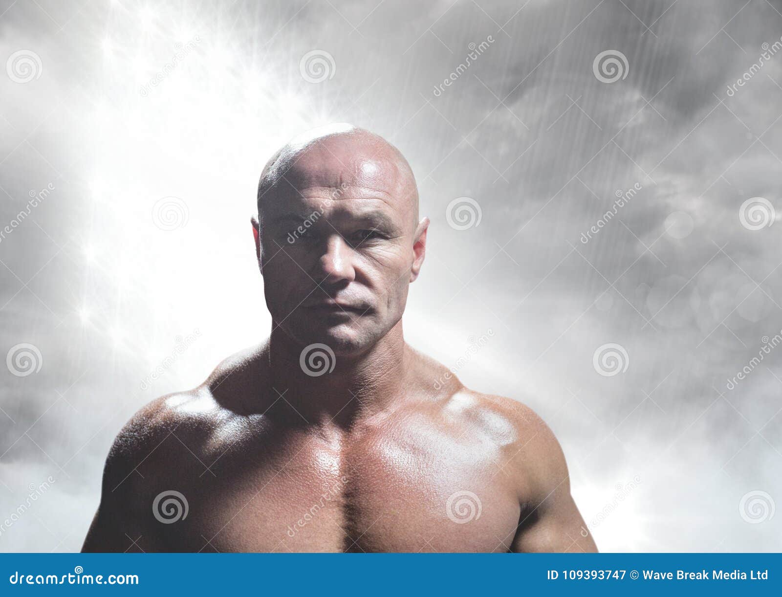 Strong Bald Man in Grey Light Stock Image - Image of fighter, digital ...