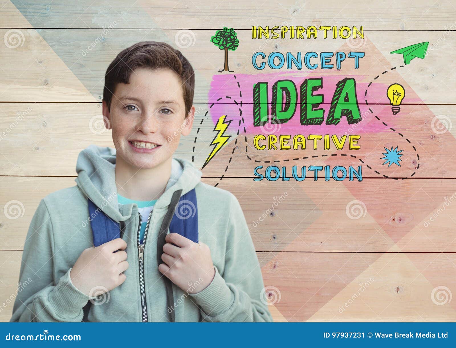 Student Boy in Front of Colorful Creative Concept Idea Graphics Stock ...
