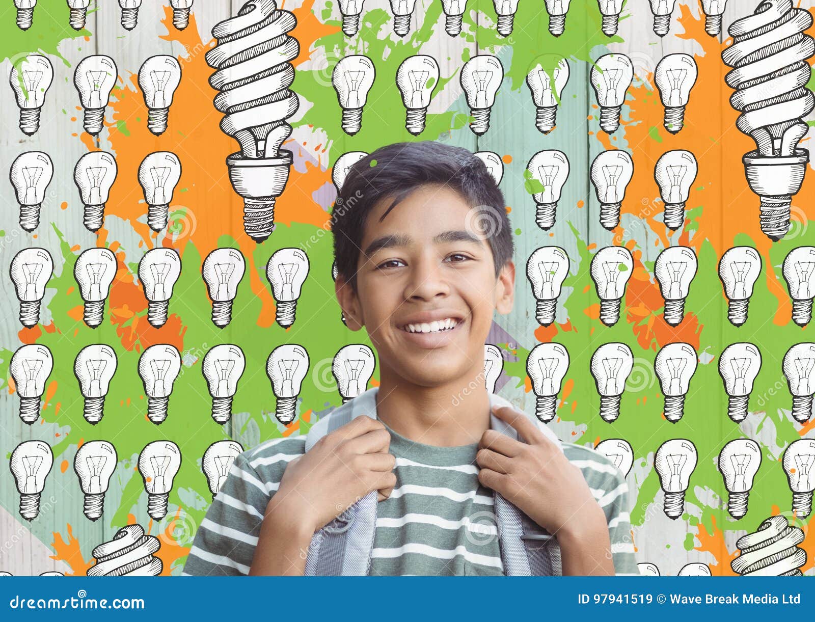 Student in Front of Colorful Light Bulbs Graphics Stock Image - Image ...