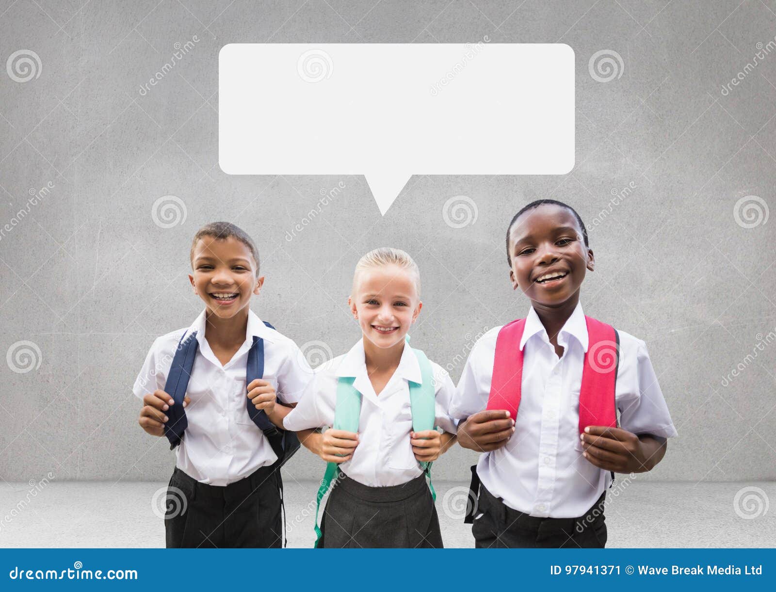 Students with Speech Bubble Against Grey Background Stock Image - Image ...