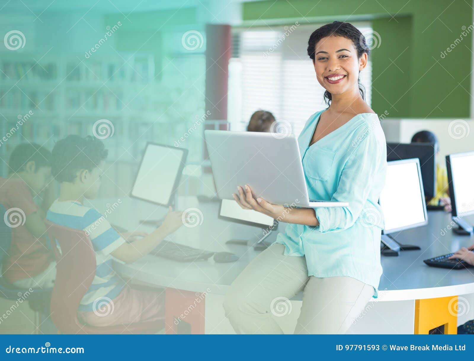 Teacher with Class in Computer Room Stock Image - Image of nature ...