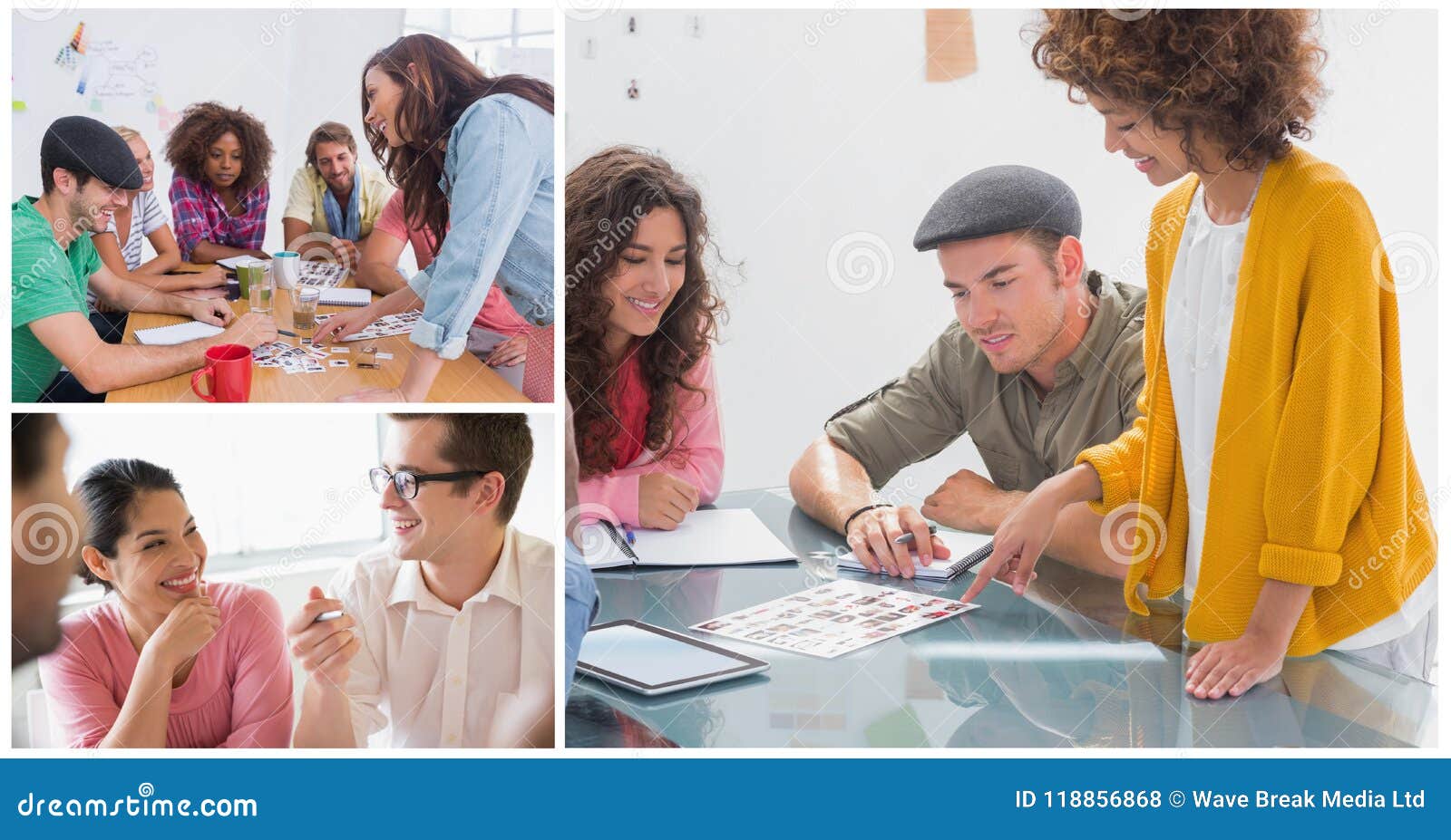 Teamwork meeting collage stock photo. Image of asking - 118856868