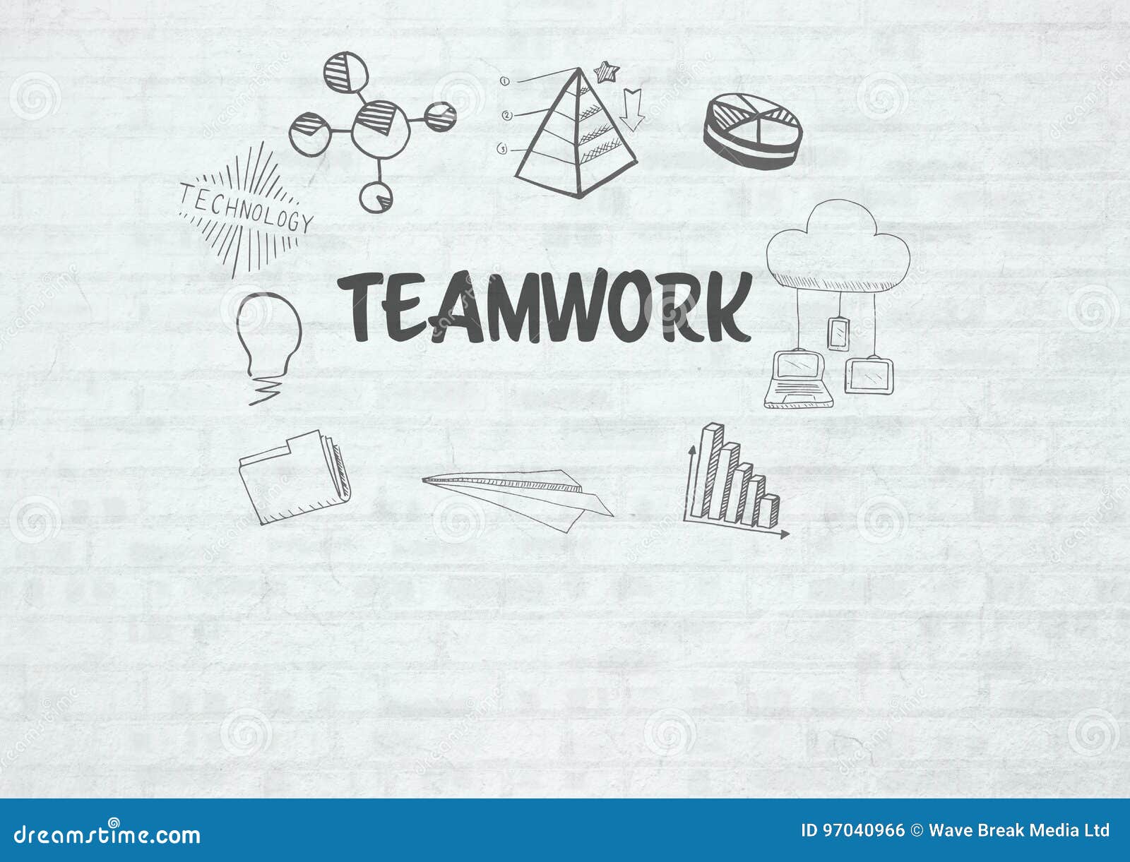 Teamwork Text Graphics on Brick Wall Stock Illustration - Illustration ...