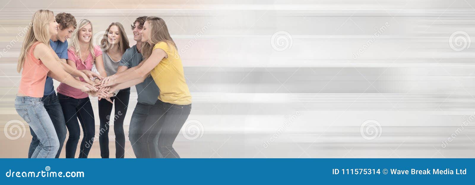 Teamwork Transition with Young People Joining Hands Stock Photo - Image ...