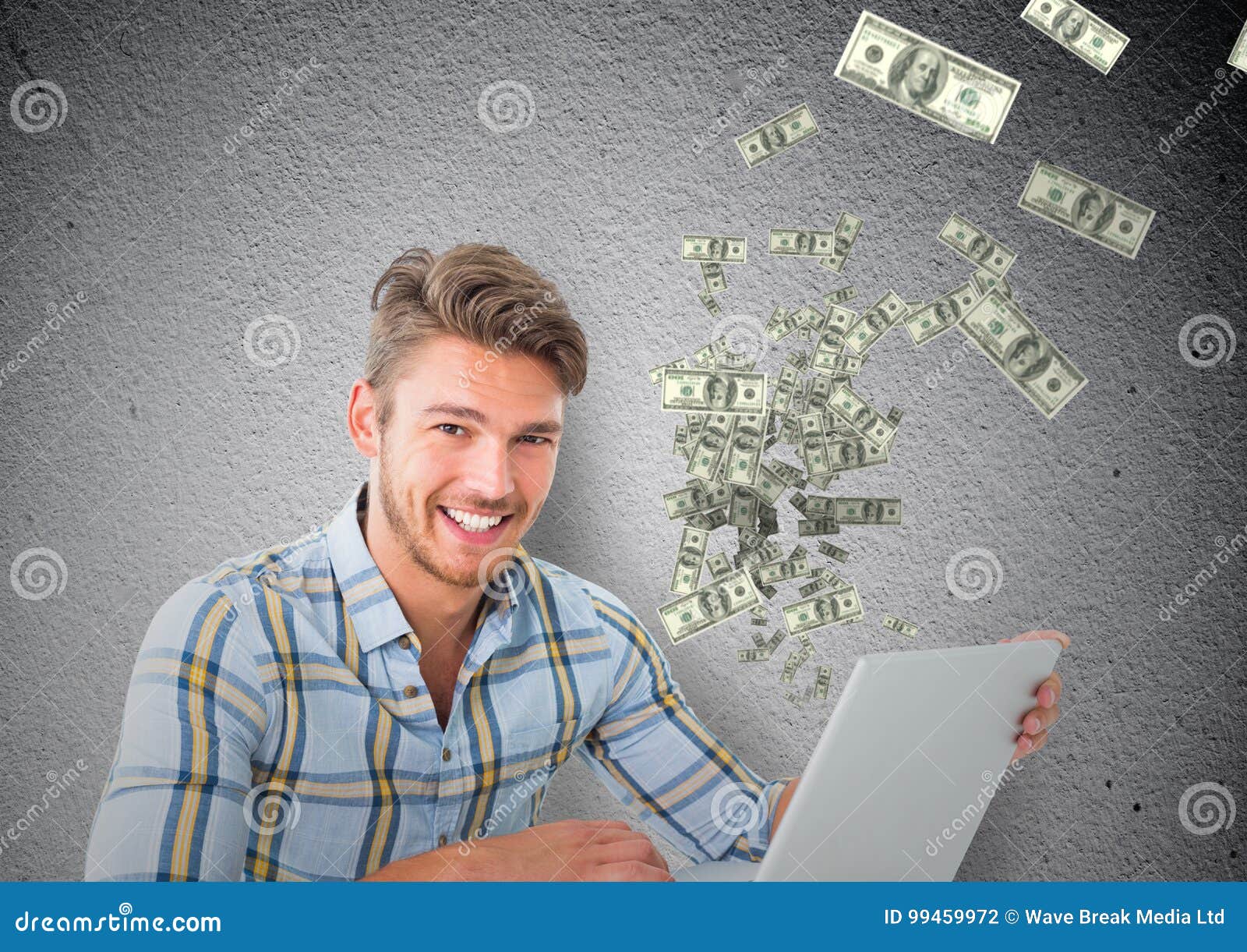 Texting Money. Happy Man with Laptop, Money Coming Up from Laptop Stock ... Texting Money. Happy Man with Laptop, Money Coming Up from Laptop Stock ...