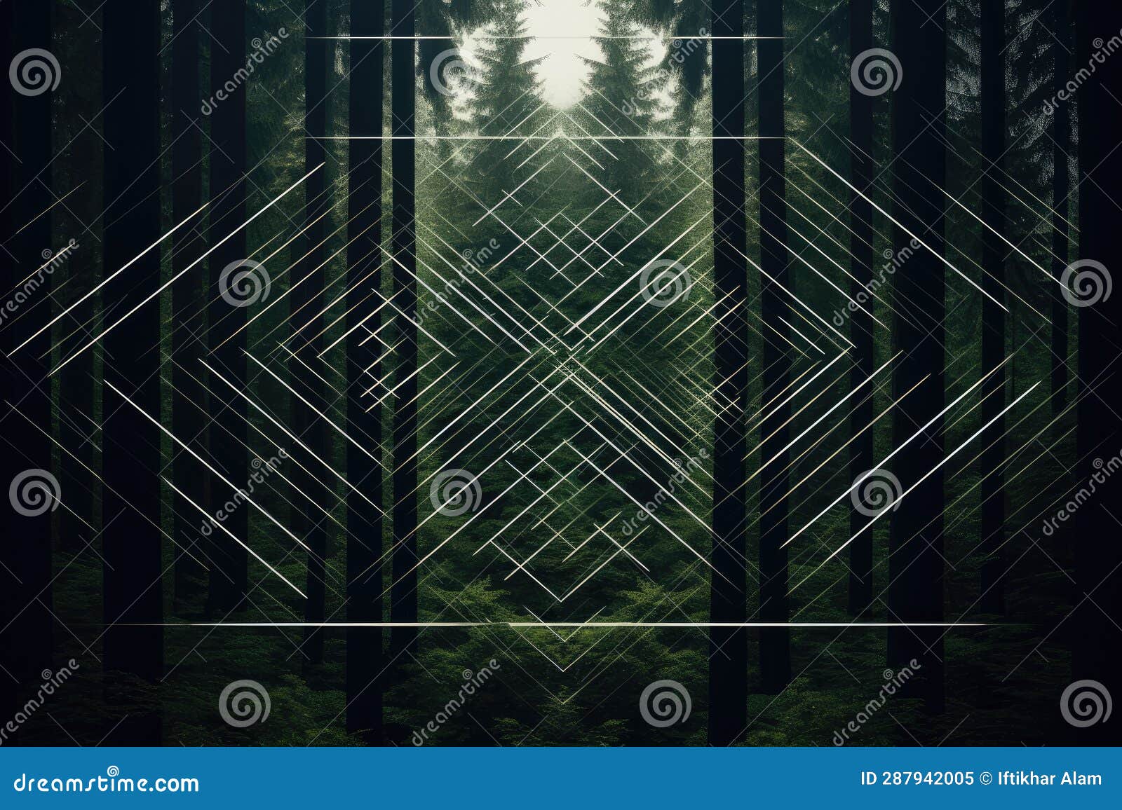 Digital Composite of Triangles and Dark Forest with Trees in the ...
