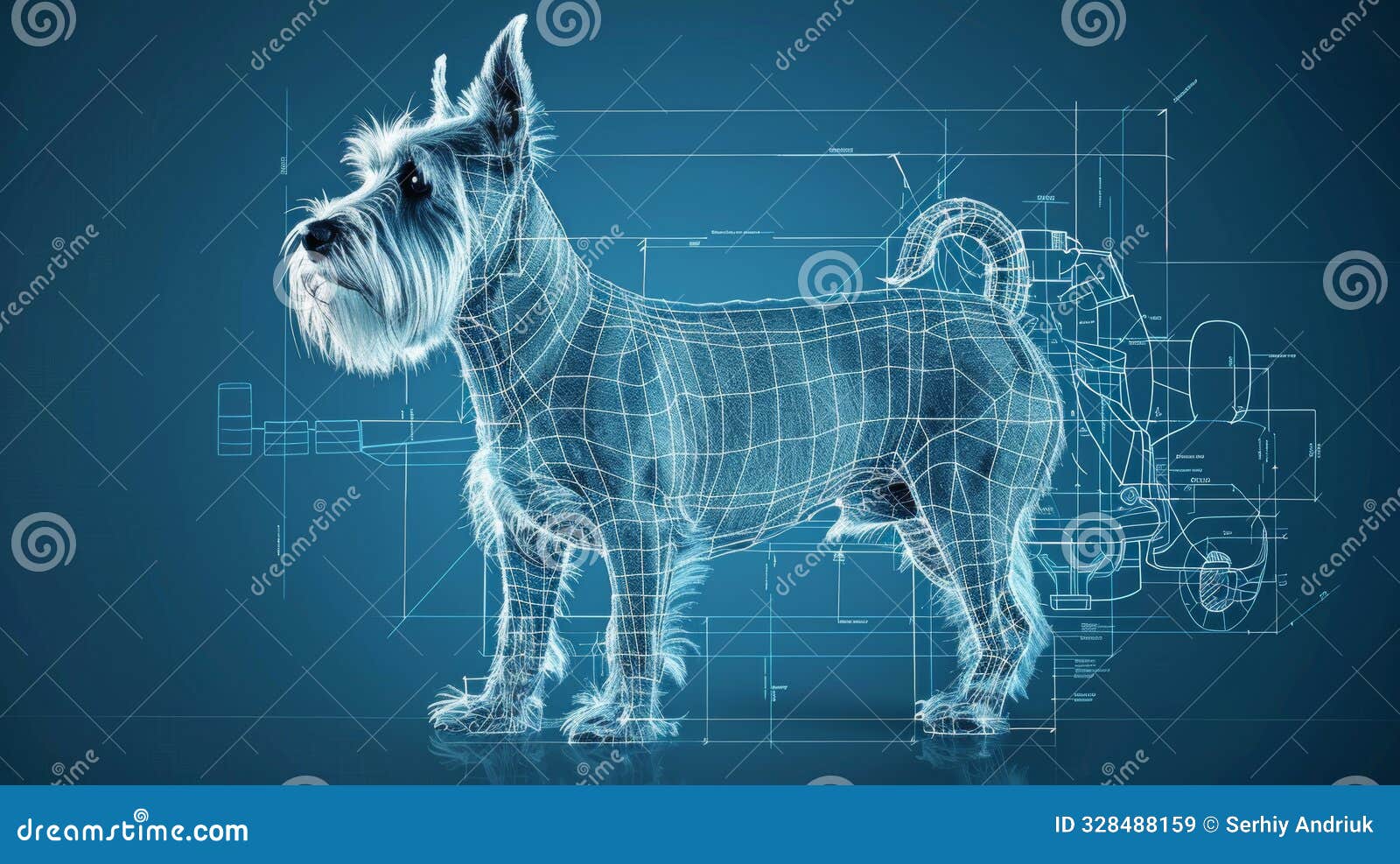 Digital Composite of Wireframe Dog Against Blue Background. 3d ...