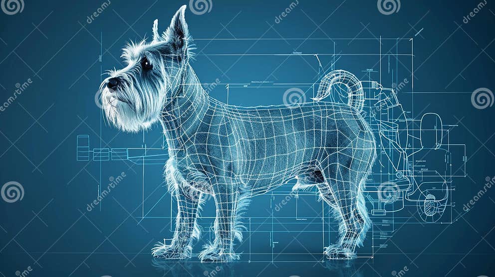 Digital Composite of Wireframe Dog Against Blue Background. 3d ...