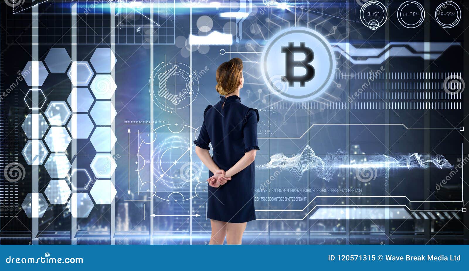 Woman with Bitcoin Technology Information Interface Stock Image - Image ...