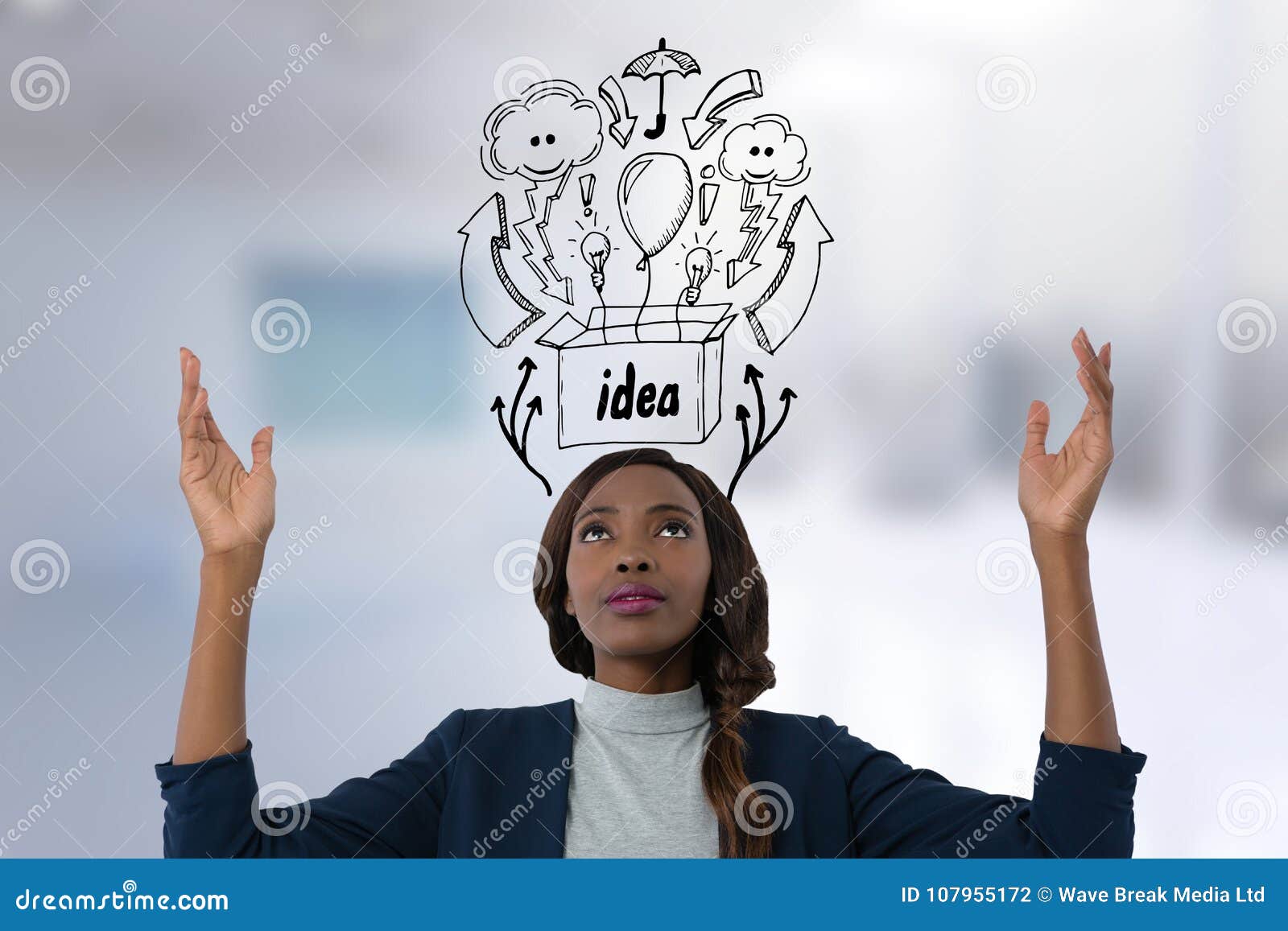 Woman having an idea stock photo. Image of black, brunette - 107955172
