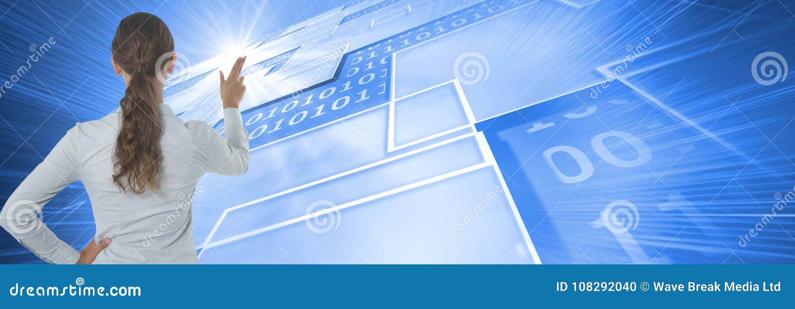 Woman Touches Light Interface Stock Illustration - Illustration of ...