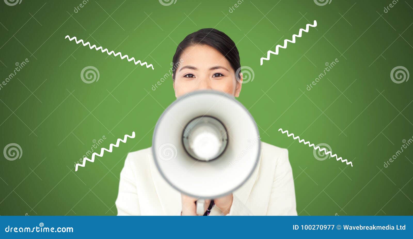 Woman Using Megaphone with Illustrations Stock Image - Image of digital ...