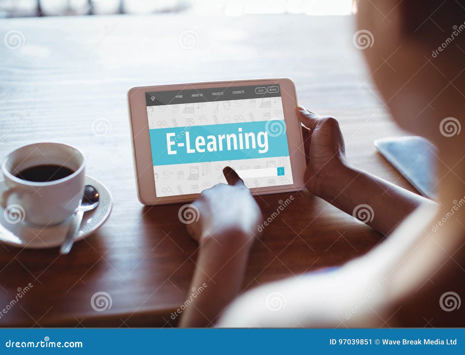 Woman Using a Tablet with E-Learning Information in the Screen Stock ...