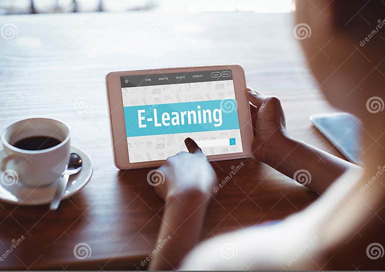 Woman Using a Tablet with E-Learning Information in the Screen Stock Image - Image of cropped ...
