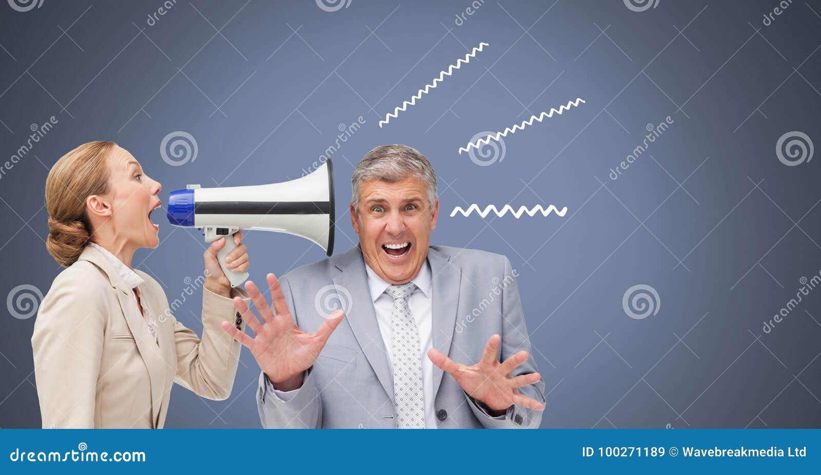 Woman Using Megaphone at Man with Illustrations Stock Illustration ...