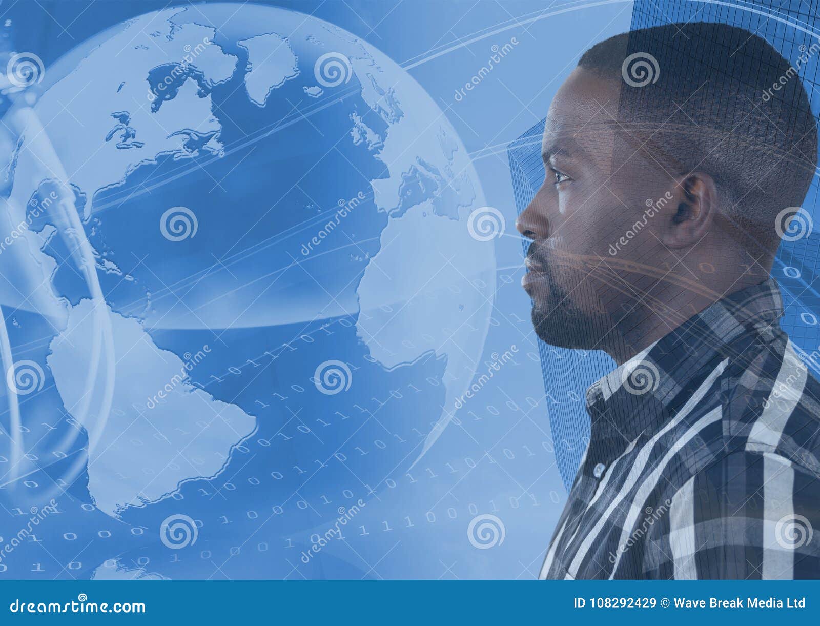 Young Man Looking Towards Globe Stock Illustration - Illustration of ...