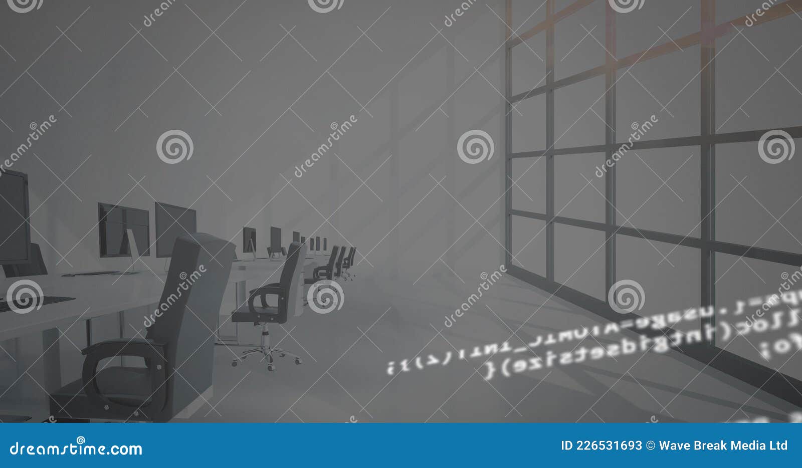 Digital Composition of Digital Data Processing Against Empty Office in ...