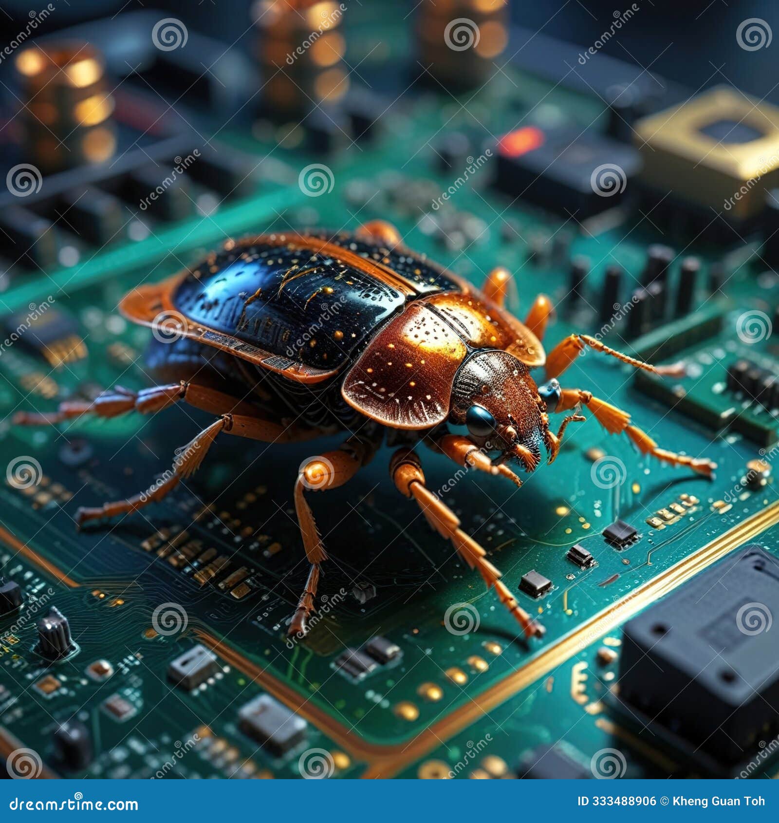 Digital Computer Bug on Circuit Board, Concept Representation of ...