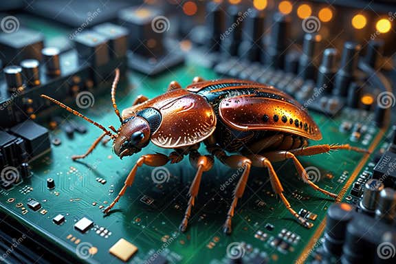Digital Computer Bug on Circuit Board, Concept Representation of ...