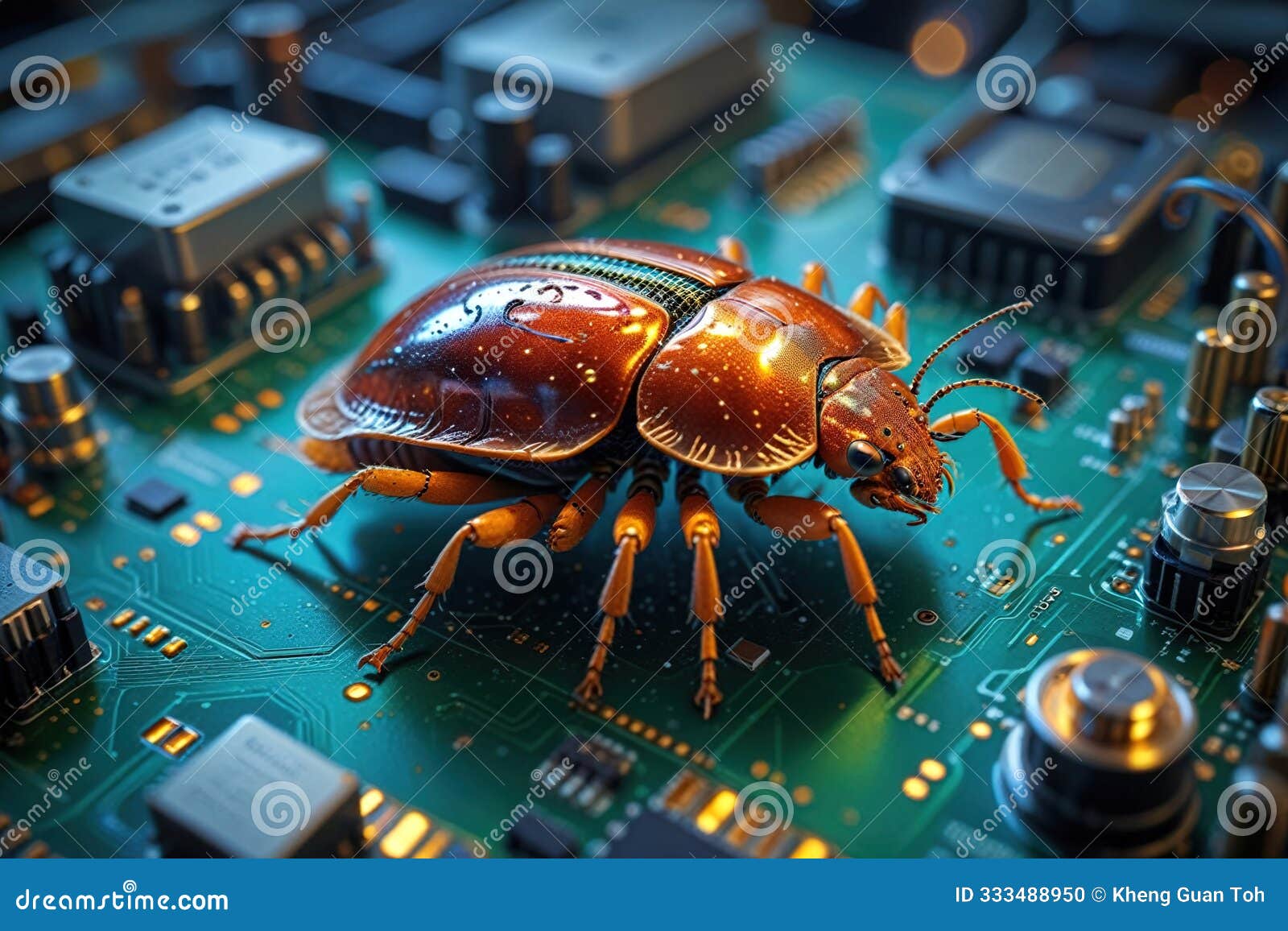Digital Computer Bug on Circuit Board, Concept Representation of ...
