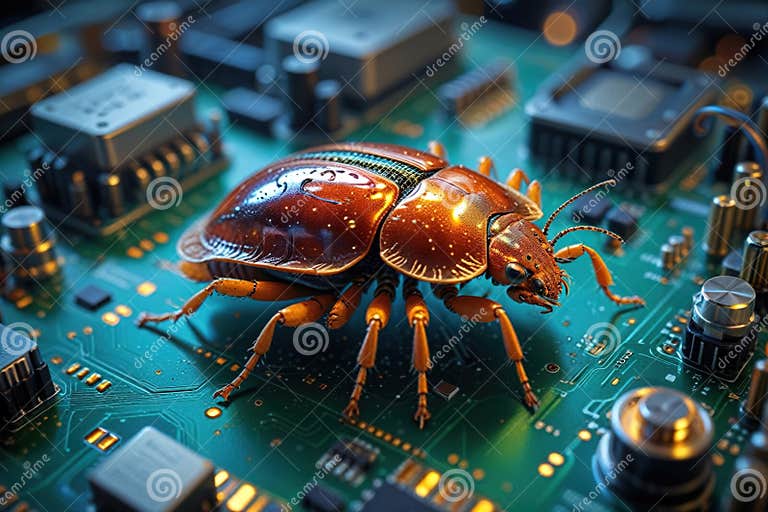 Digital Computer Bug on Circuit Board, Concept Representation of ...