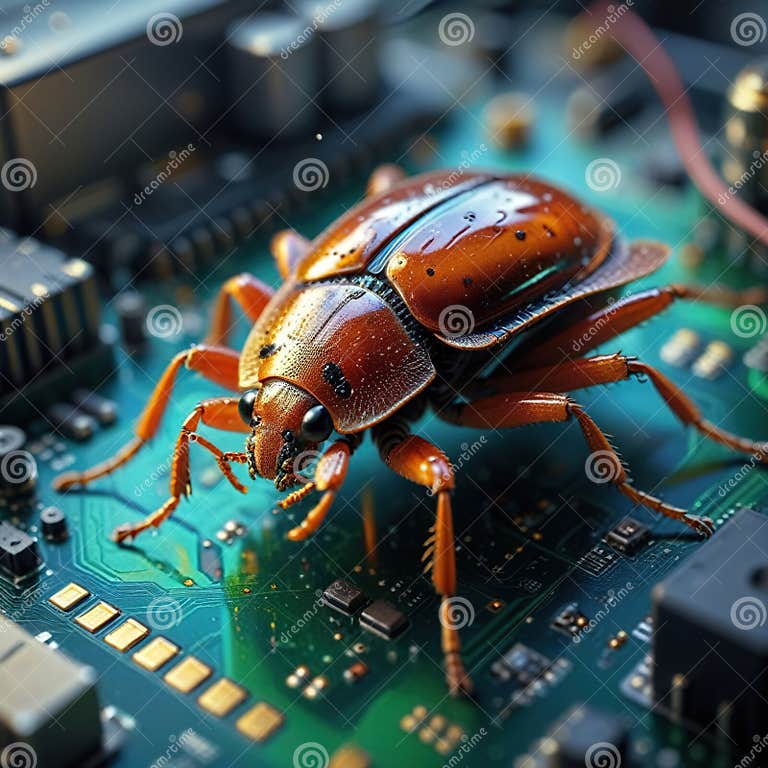 Digital Computer Bug on Circuit Board, Concept Representation of ...