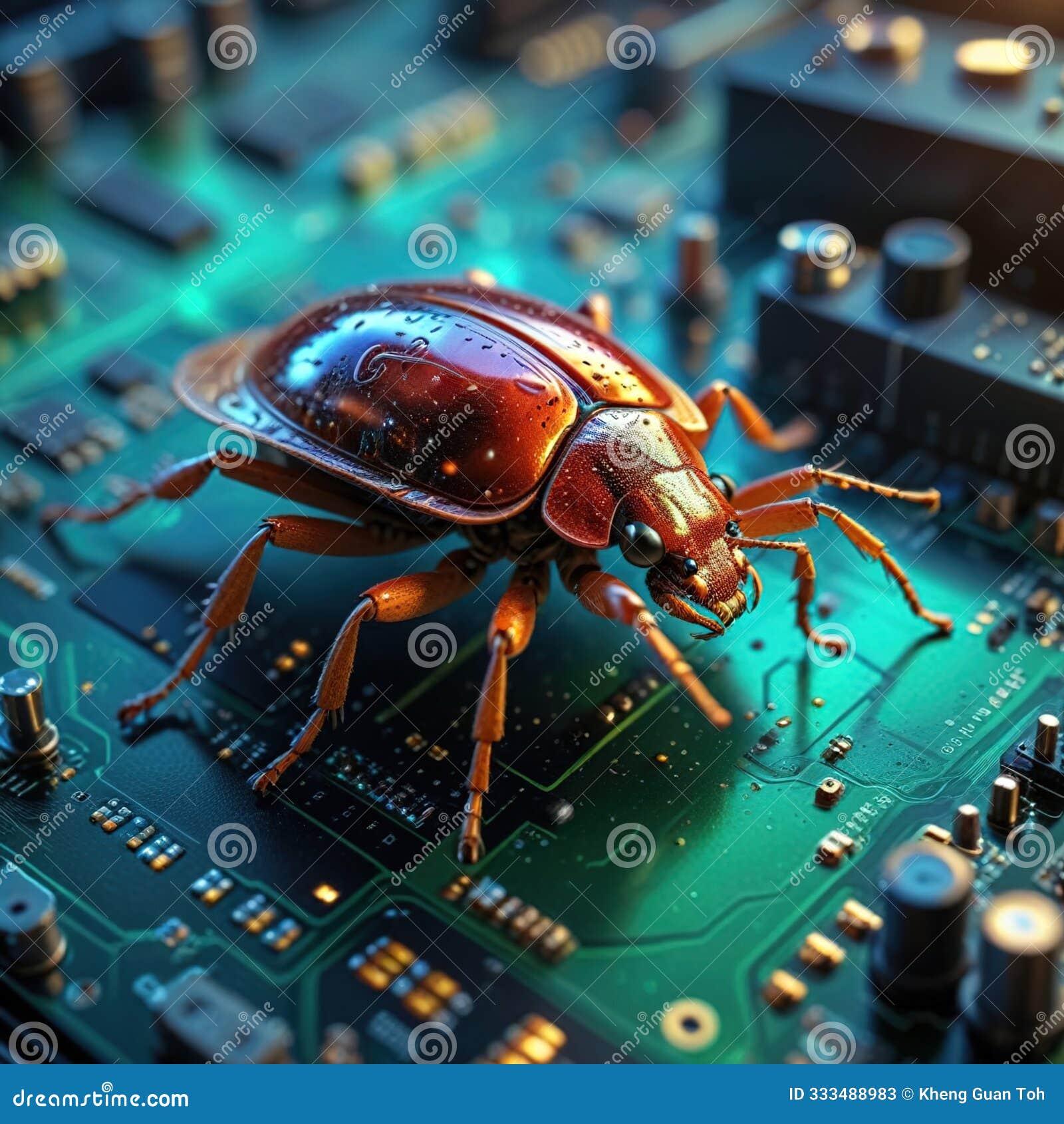 Digital Computer Bug on Circuit Board, Concept Representation of ...