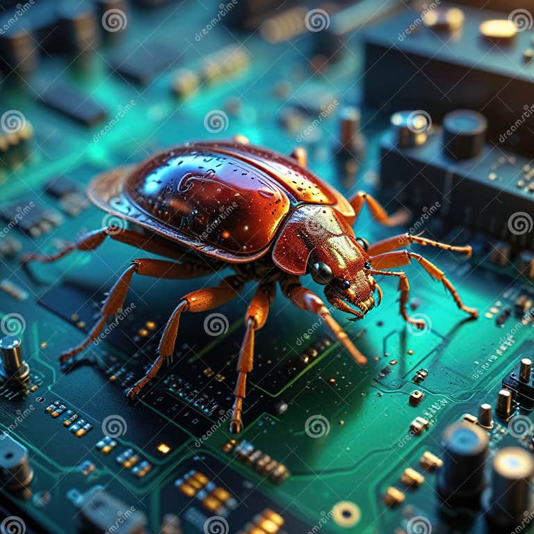 Digital Computer Bug on Circuit Board, Concept Representation of Software Error Stock ...