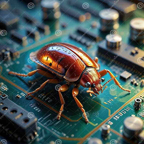Digital Computer Bug on Circuit Board, Concept Representation of Software Error Stock ...